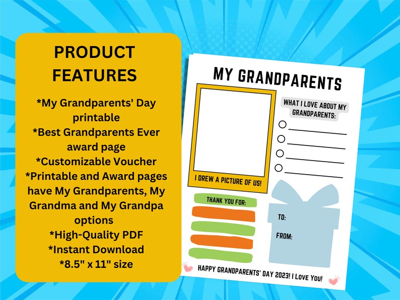 Grandparents' Day Printable, Grandparents Day Keepsake, Toddler ...