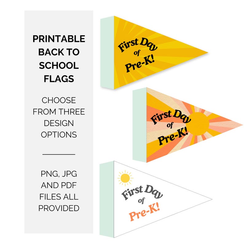 First Day of School Pennant Flag, Back to School Printable Sign, First ...