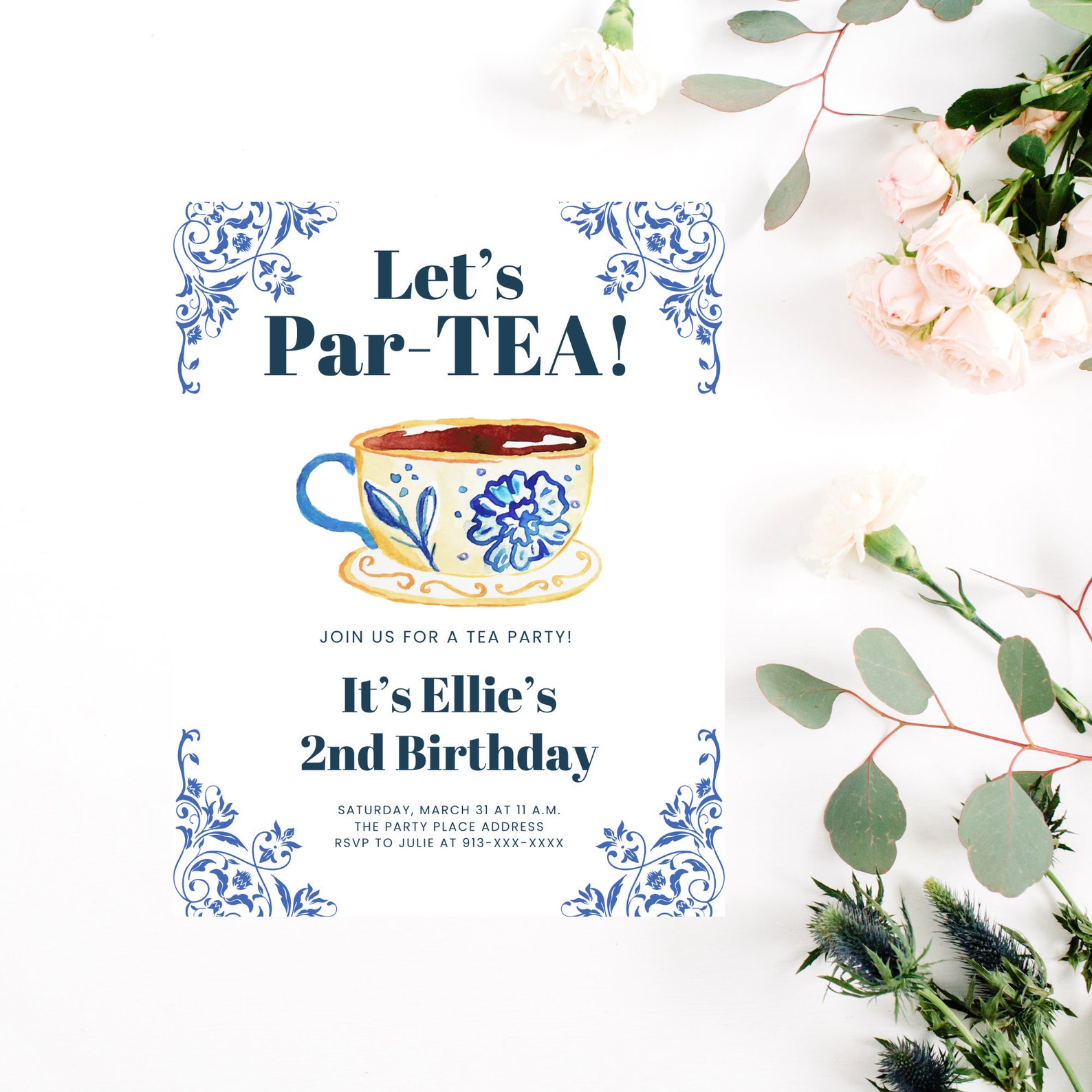 Editable Tea Party Birthday Invitation Girl Par-tea, Instant Download ...
