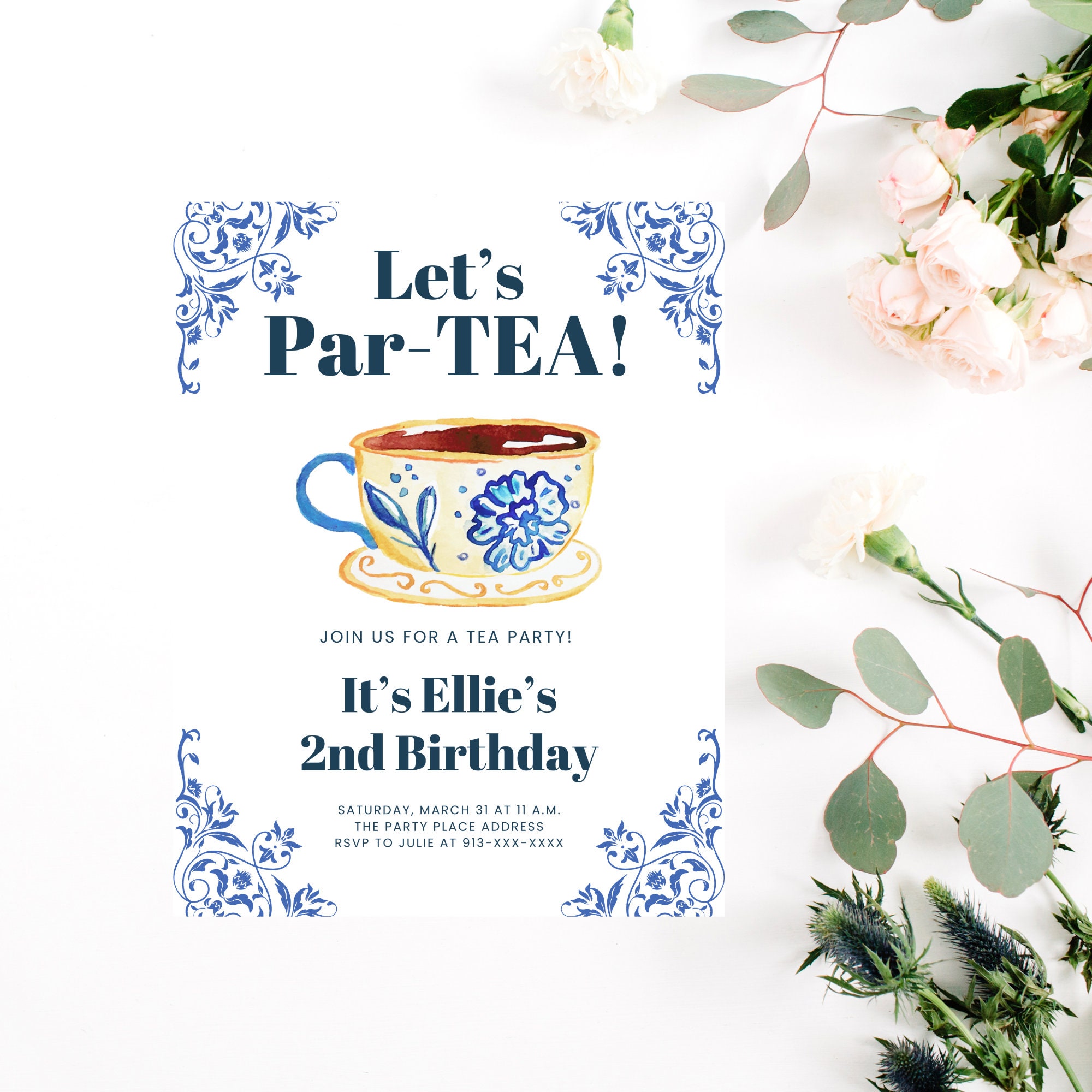 Editable Tea Party Birthday Invitation Girl Par-tea, Instant Download ...