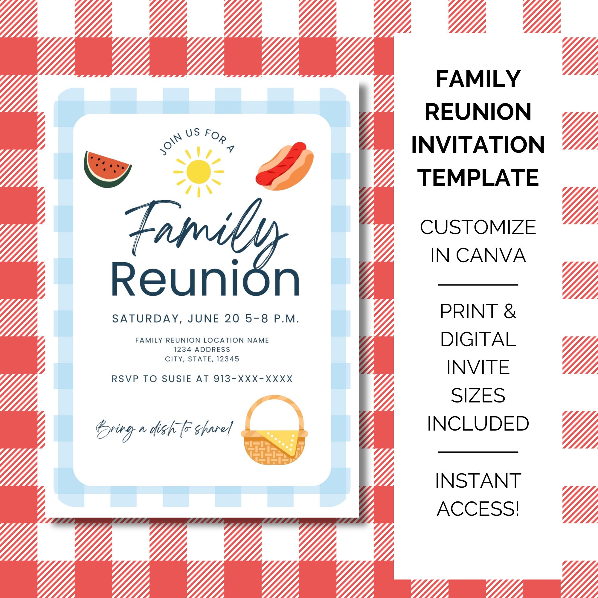 Editable Family Reunion Invitation | Family Picnic Invitation | Summer ...