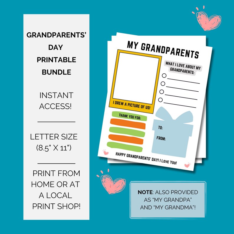 Grandparents' Day Printable, Grandparents Day Keepsake, Toddler ...