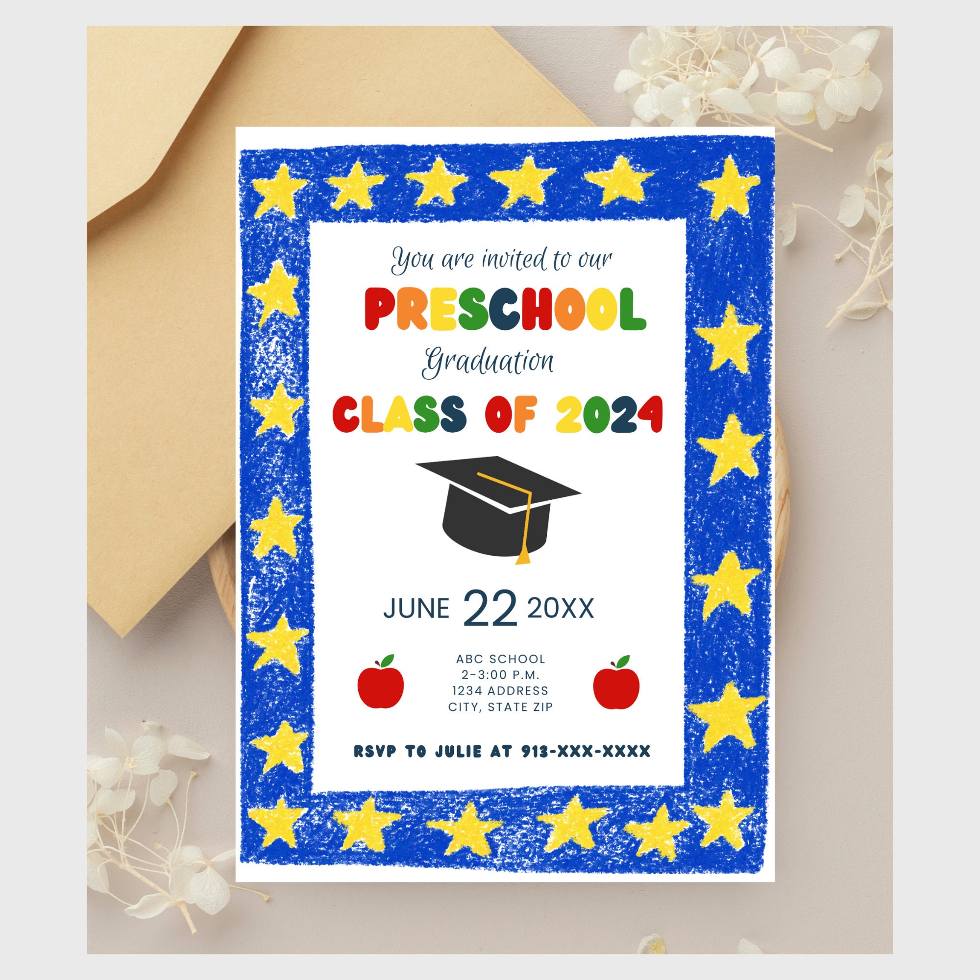Preschool Grad, Kindergarten Party Invite, Pre- K Graduation, School ...
