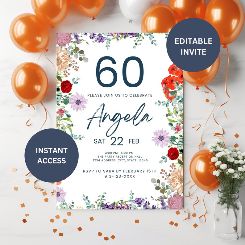 60th Birthday Invitation, 60th Birthday Card, 60th Birthday Party ...