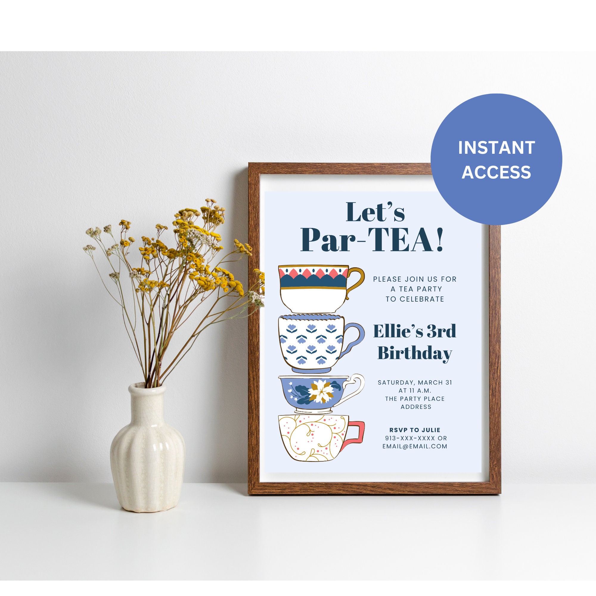 Editable Tea Party Birthday Invitation Girl Par-tea, Instant Download ...