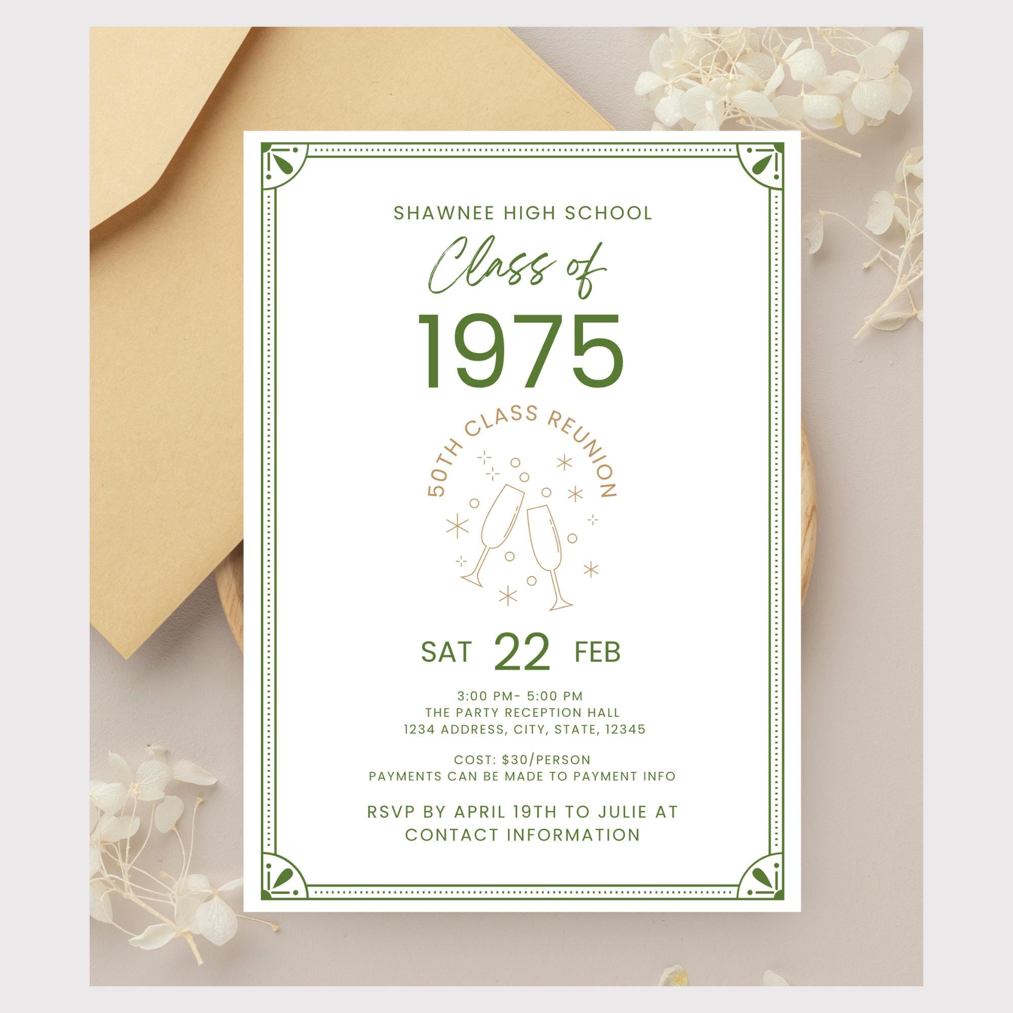50th Class Reunion Invitation Templates - Editable Designs - Digital ...