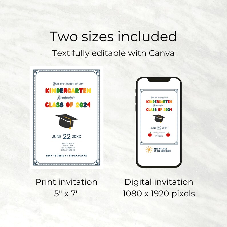 Editable Kindergarten Graduation Invitation, Kindergarten Party Invite ...