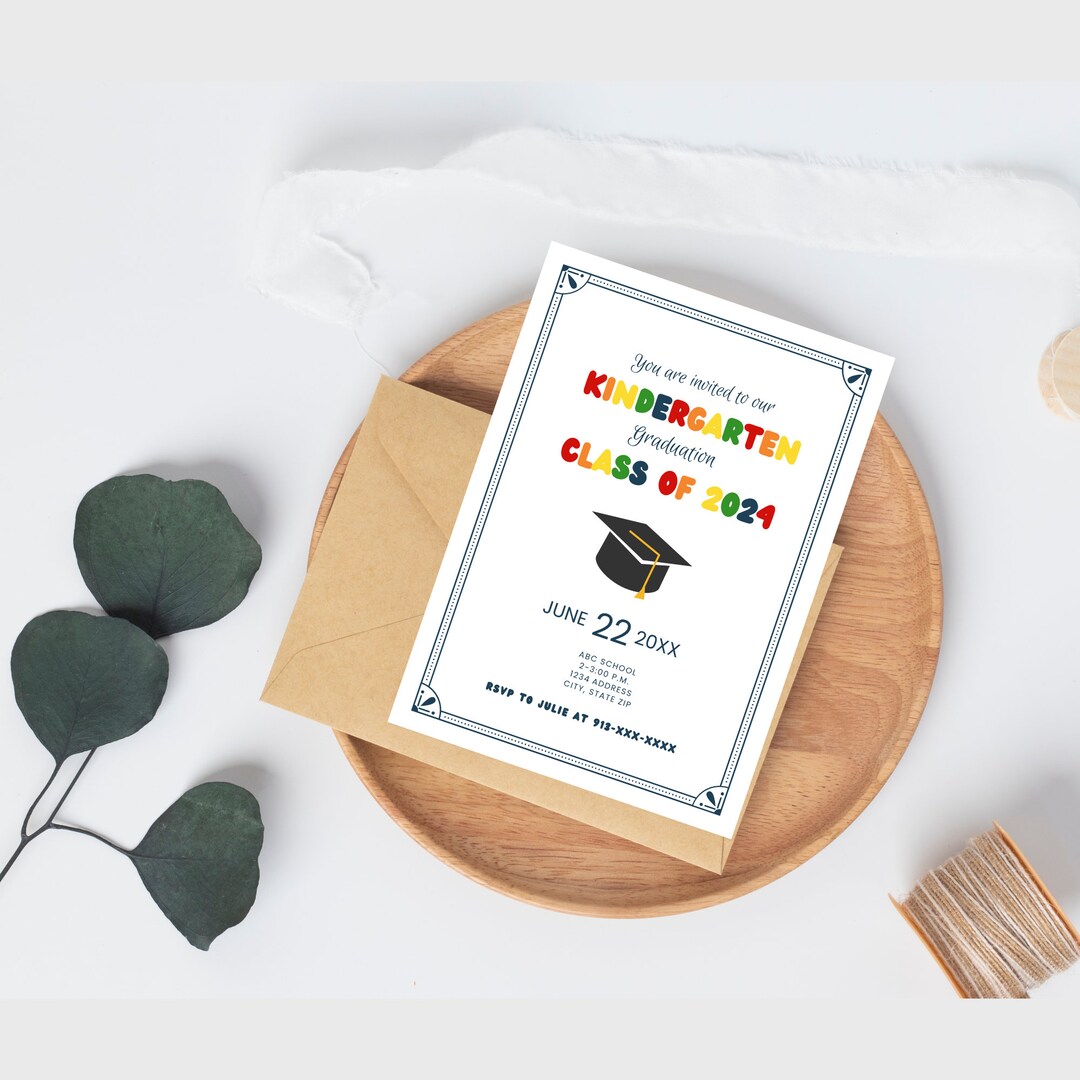 Editable Kindergarten Graduation Invitation, Kindergarten Party Invite ...