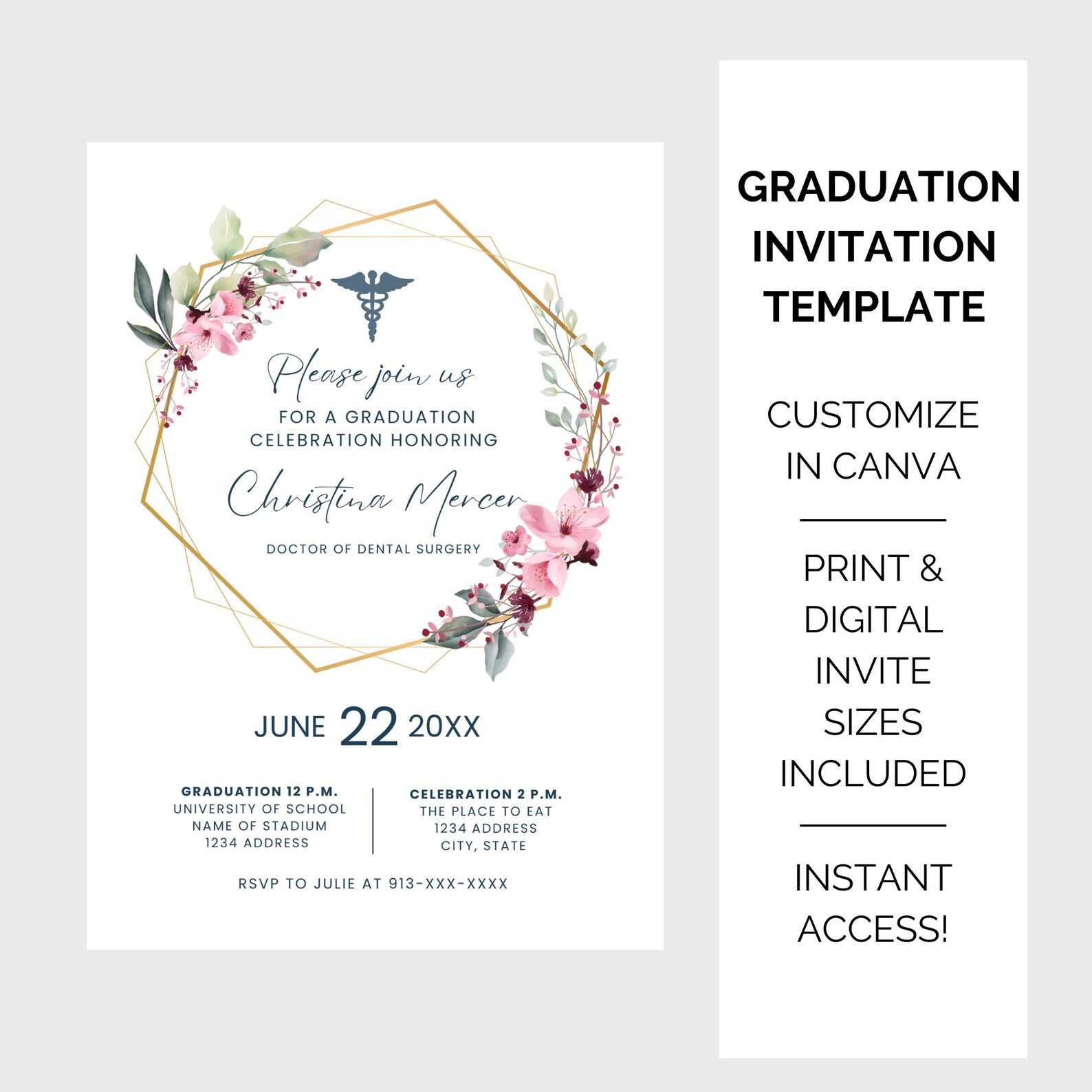 Editable Dental School Graduation Party Invitation, Dental Hygienist ...