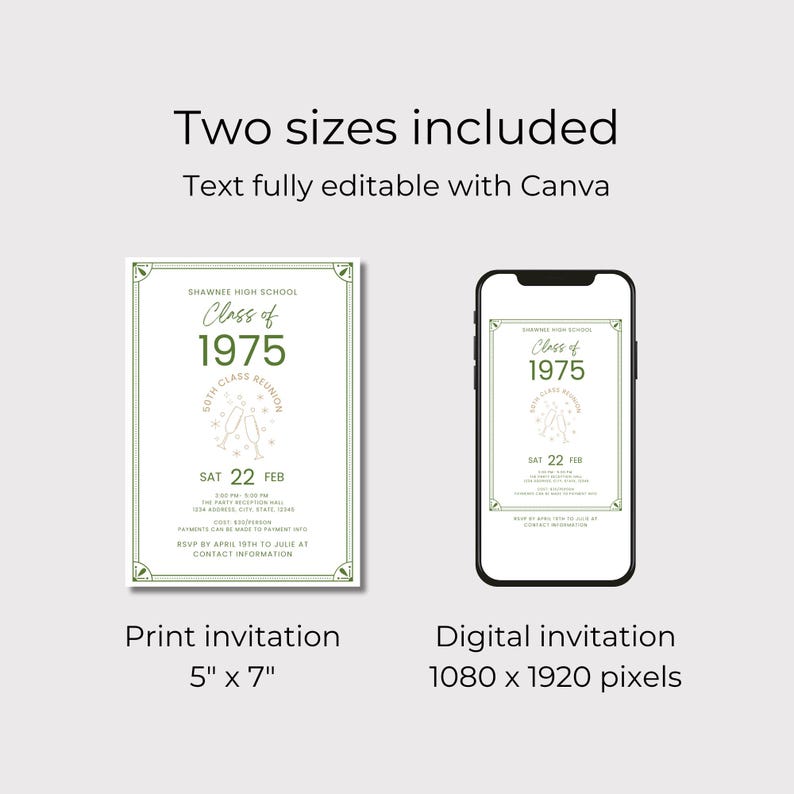 50th Class Reunion Invitation Templates - Editable Designs - Digital ...