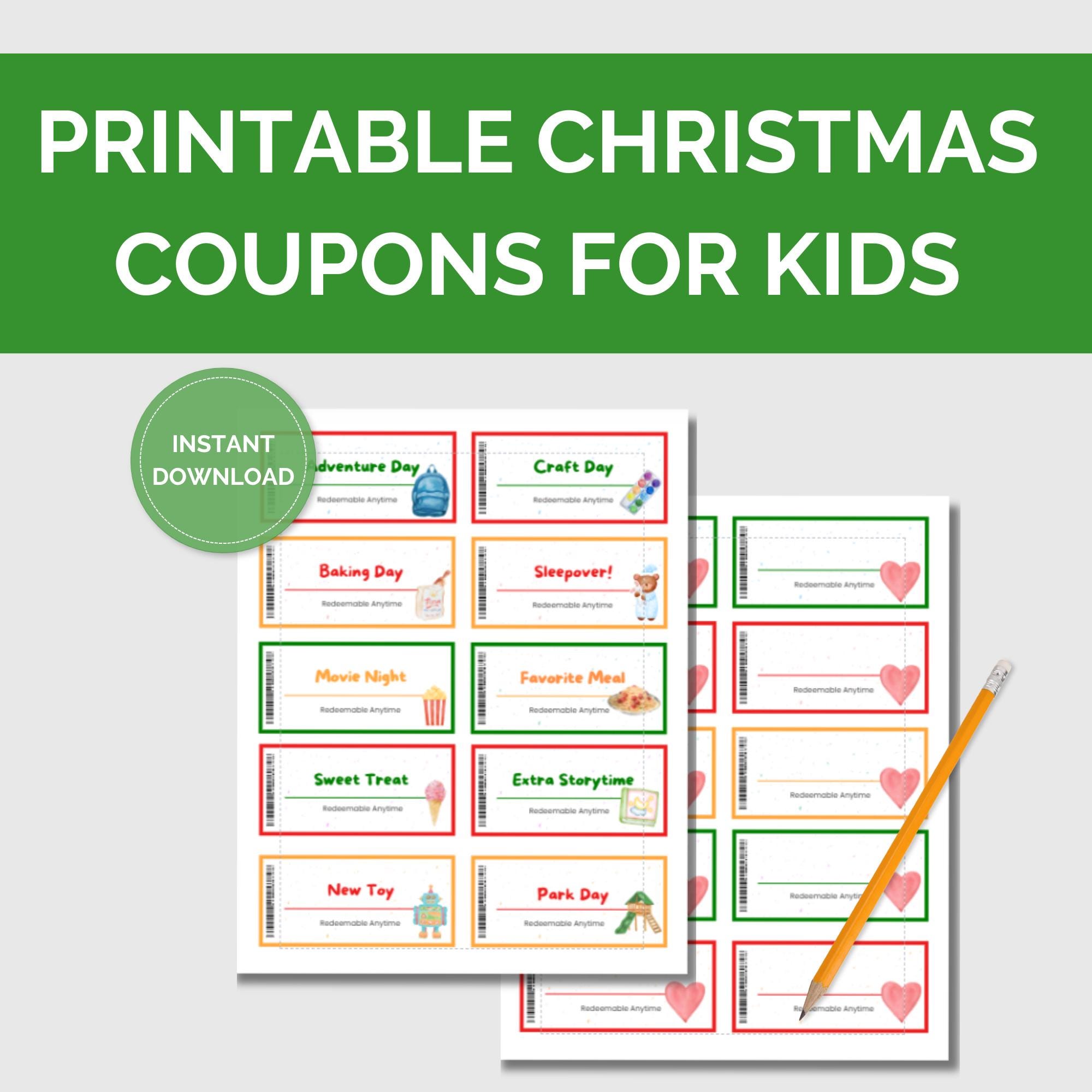 Printable Christmas Coupons for Kids, Christmas Coupon Book, Christmas ...
