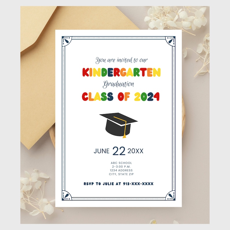 Editable Kindergarten Graduation Invitation, Kindergarten Party Invite ...