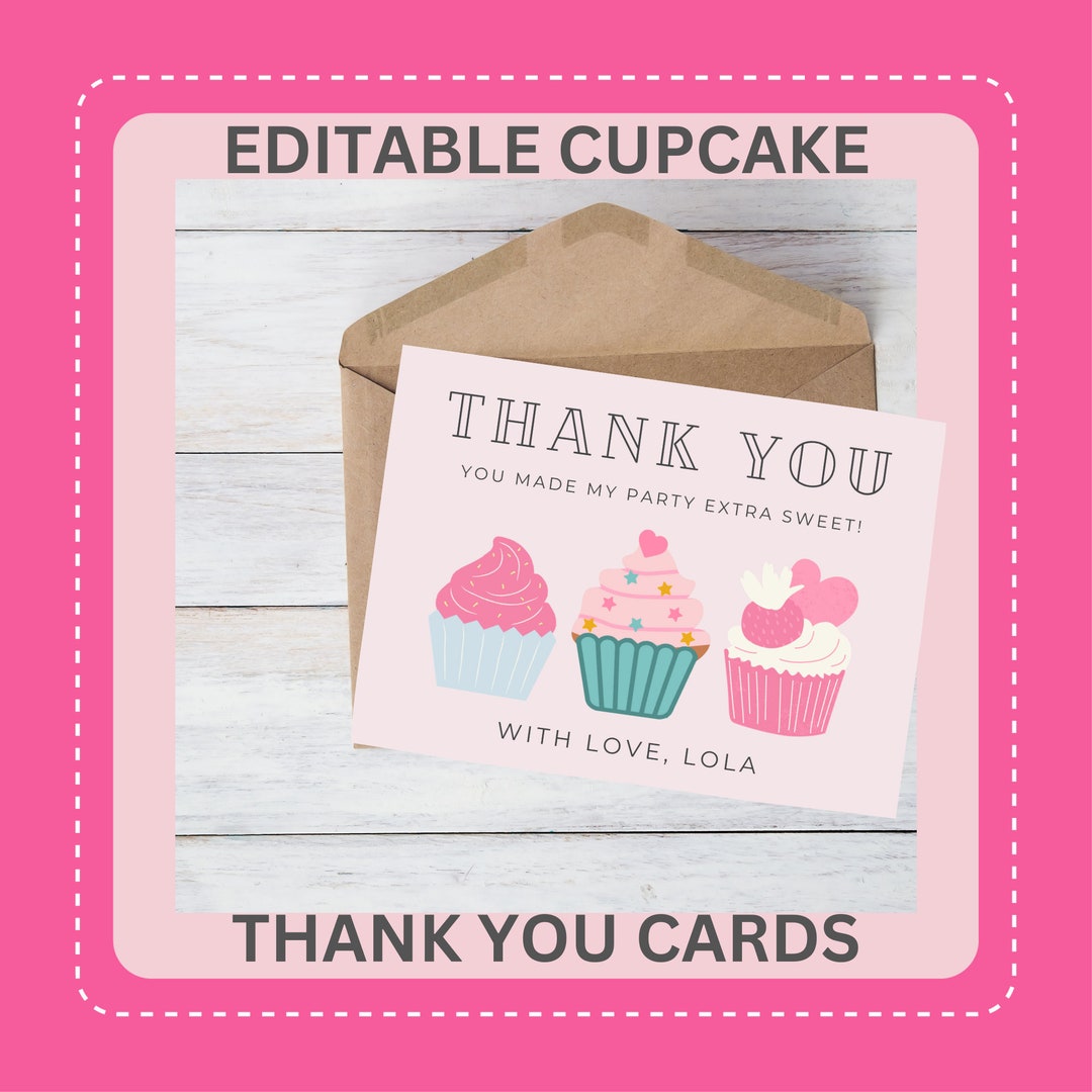 Cupcake, Thank You Card, Cupcake Birthday Party, Thank You Template ...