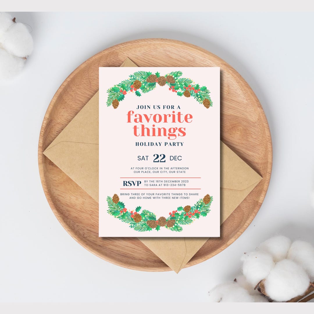 Editable My Favorite Things Party Invitation, Gift Exchange Christmas ...