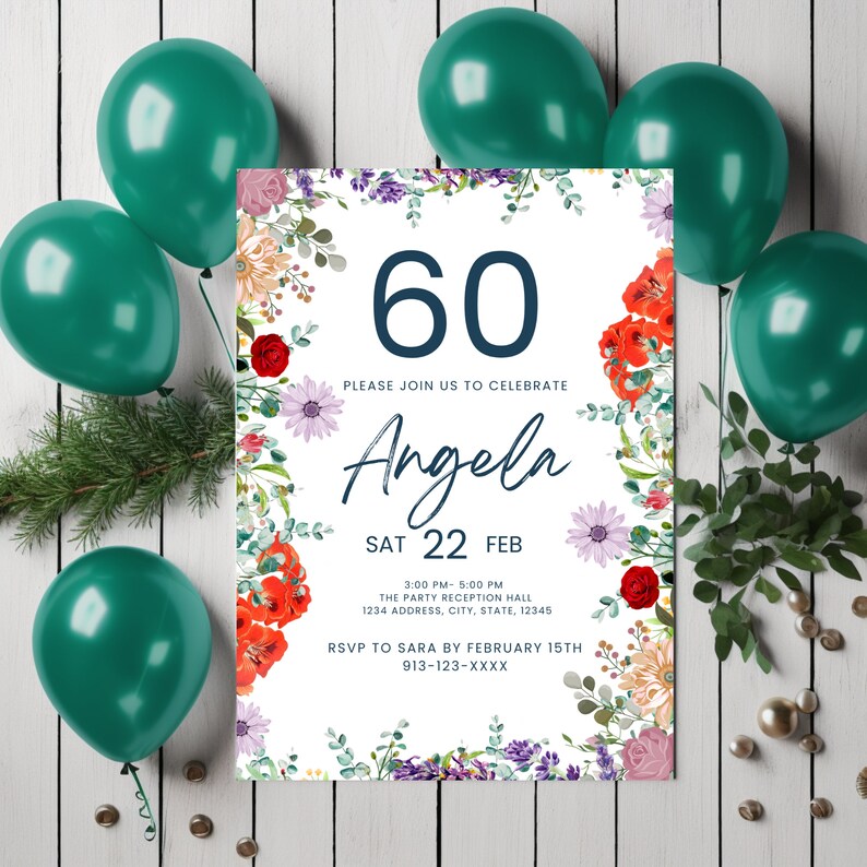 60th Birthday Invitation, 60th Birthday Card, 60th Birthday Party ...