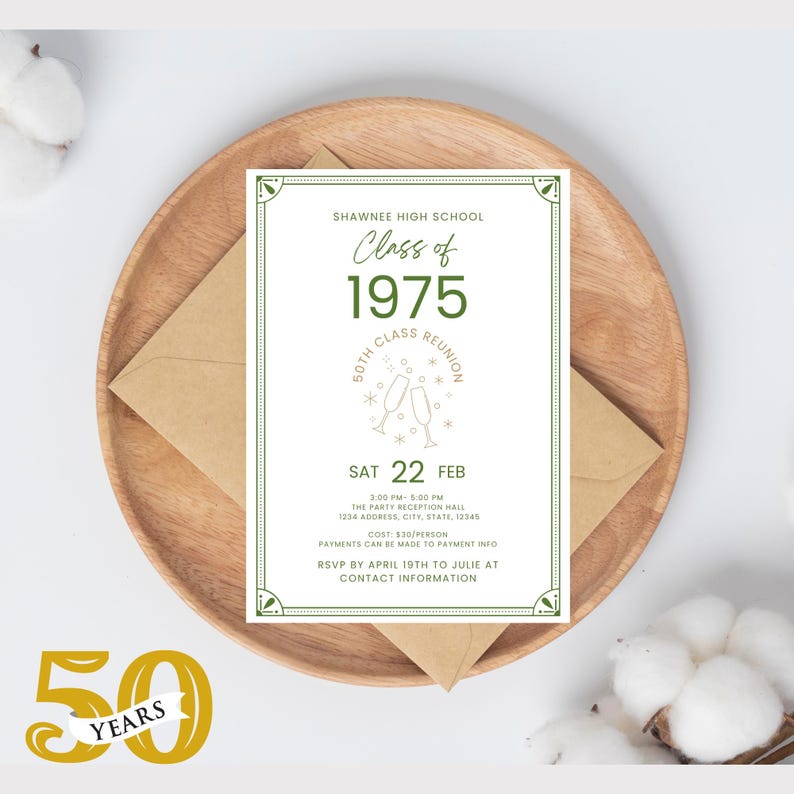 50th Class Reunion Invitation Templates - Editable Designs - Digital ...