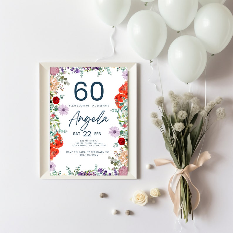 60th Birthday Invitation, 60th Birthday Card, 60th Birthday Party ...