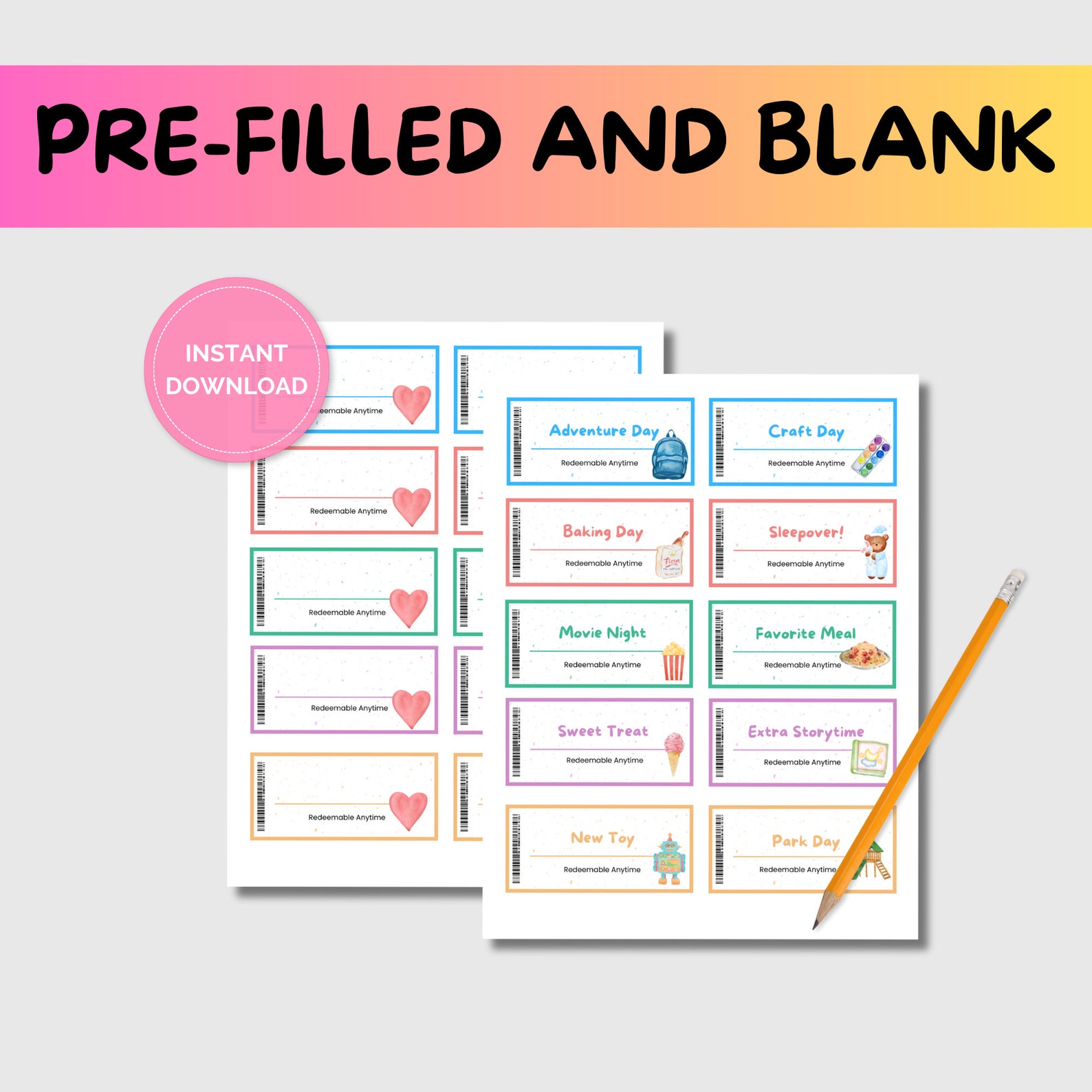 Instant Download | Printable Kids Reward Coupons | Fill in the Blanks ...