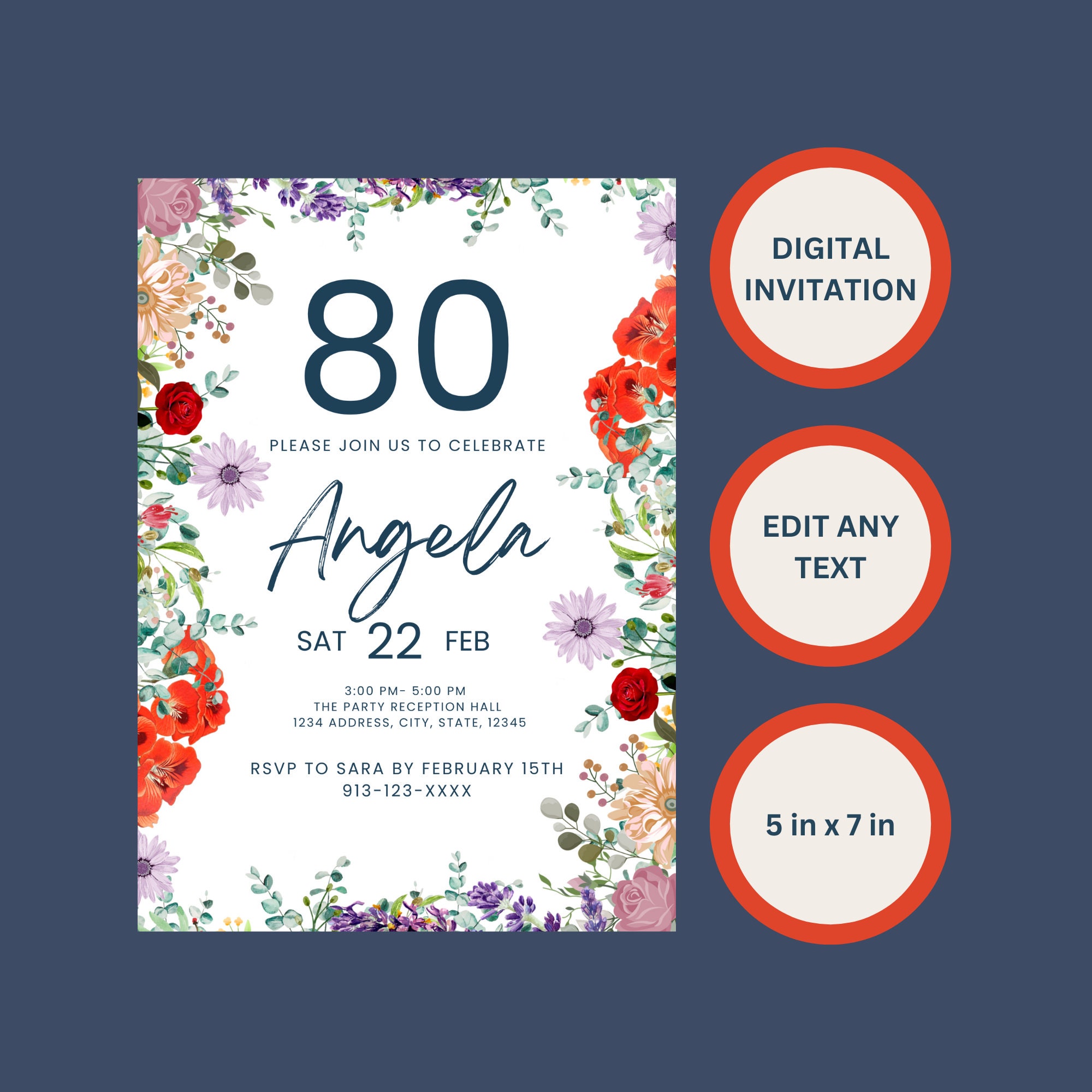 80th Birthday Invitation, 80th Birthday Card, 80th Birthday Party ...
