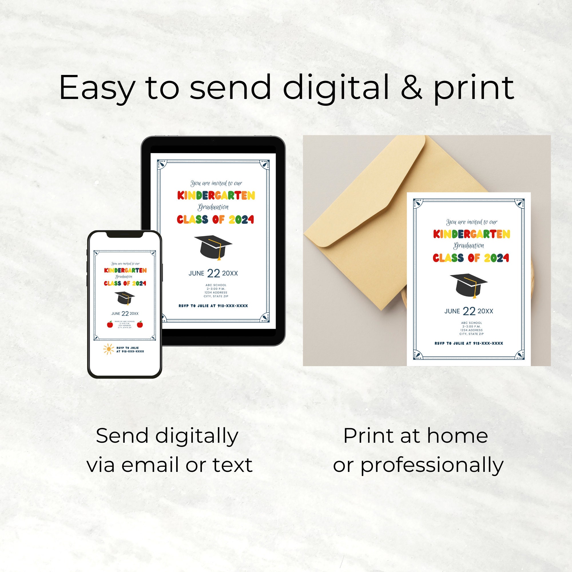 Editable Kindergarten Graduation Invitation, Kindergarten Party Invite ...