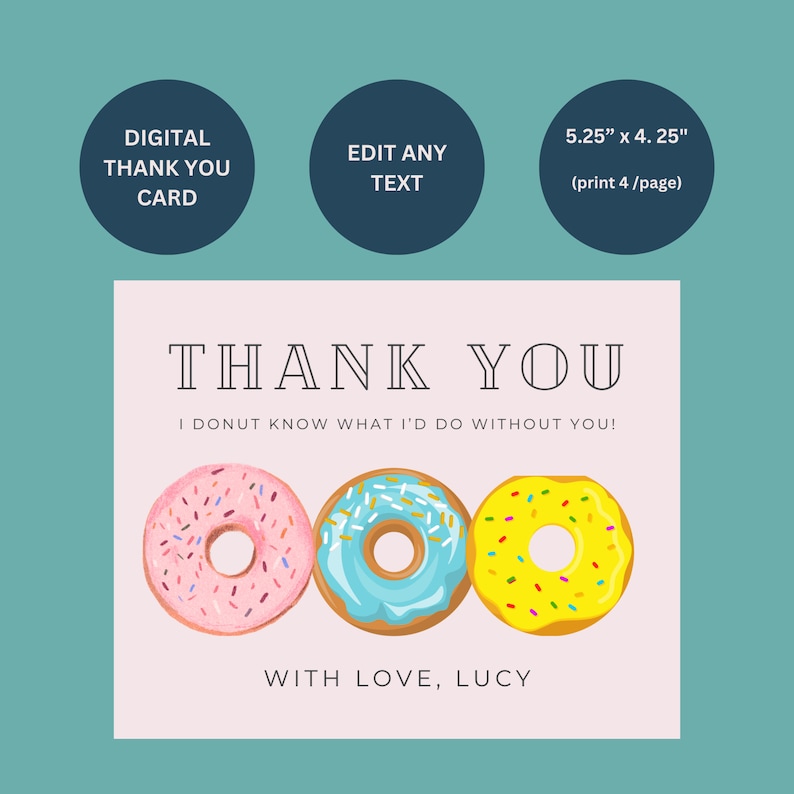 DONUT THANK YOU Card Instant Download Donut Birthday Party Thank You ...