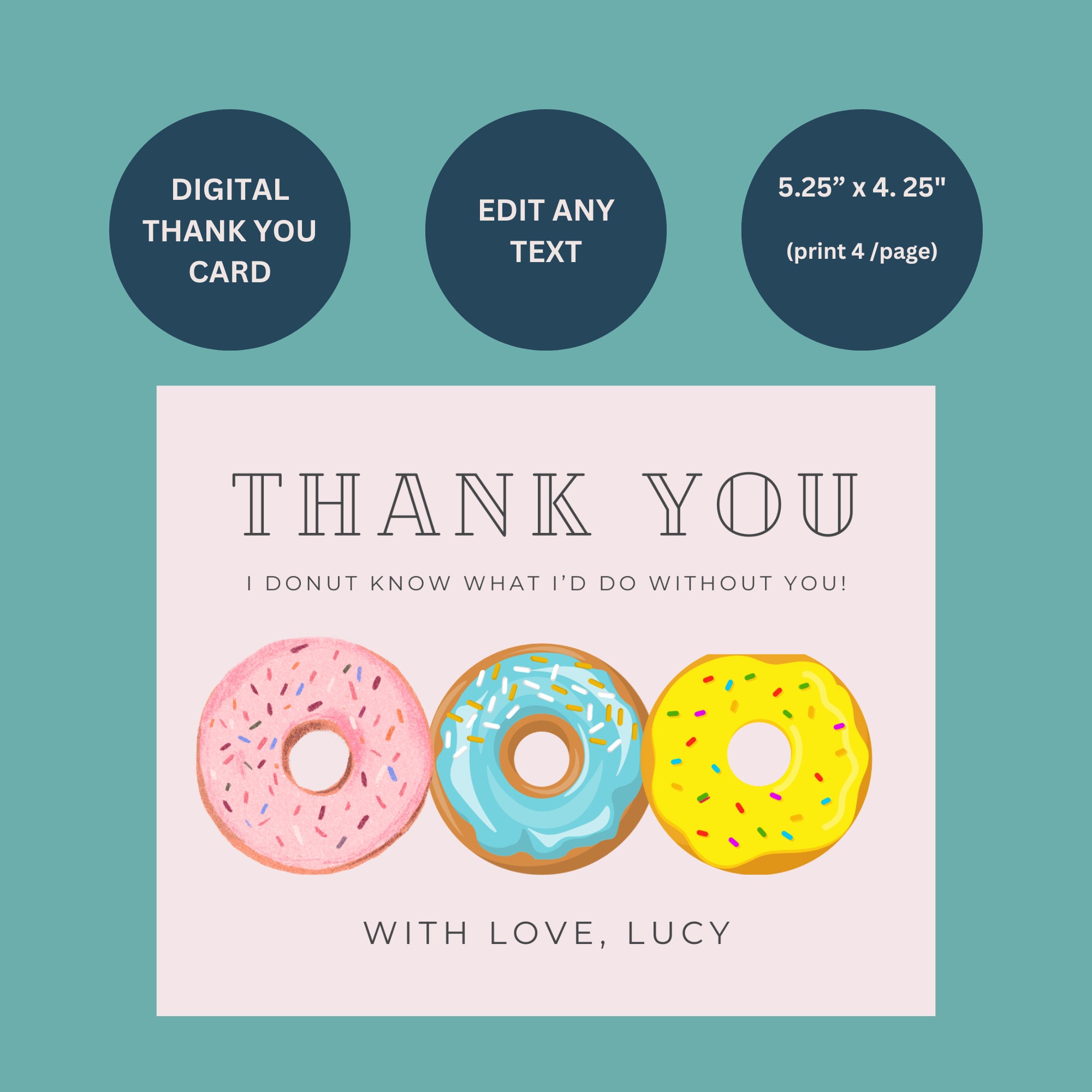DONUT THANK YOU Card Instant Download Donut Birthday Party Thank You ...