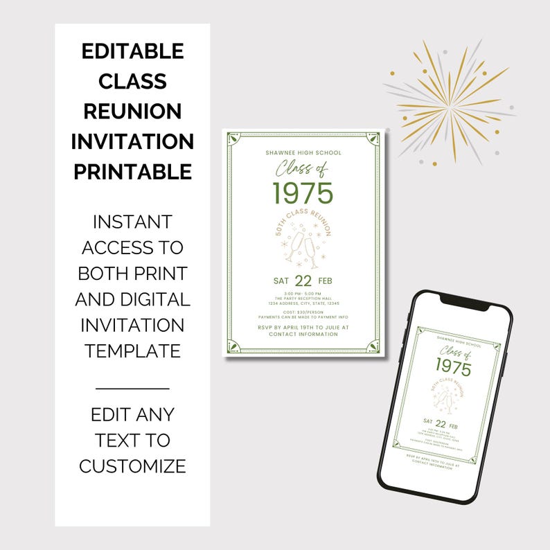 50th Class Reunion Invitation Templates - Editable Designs - Digital ...