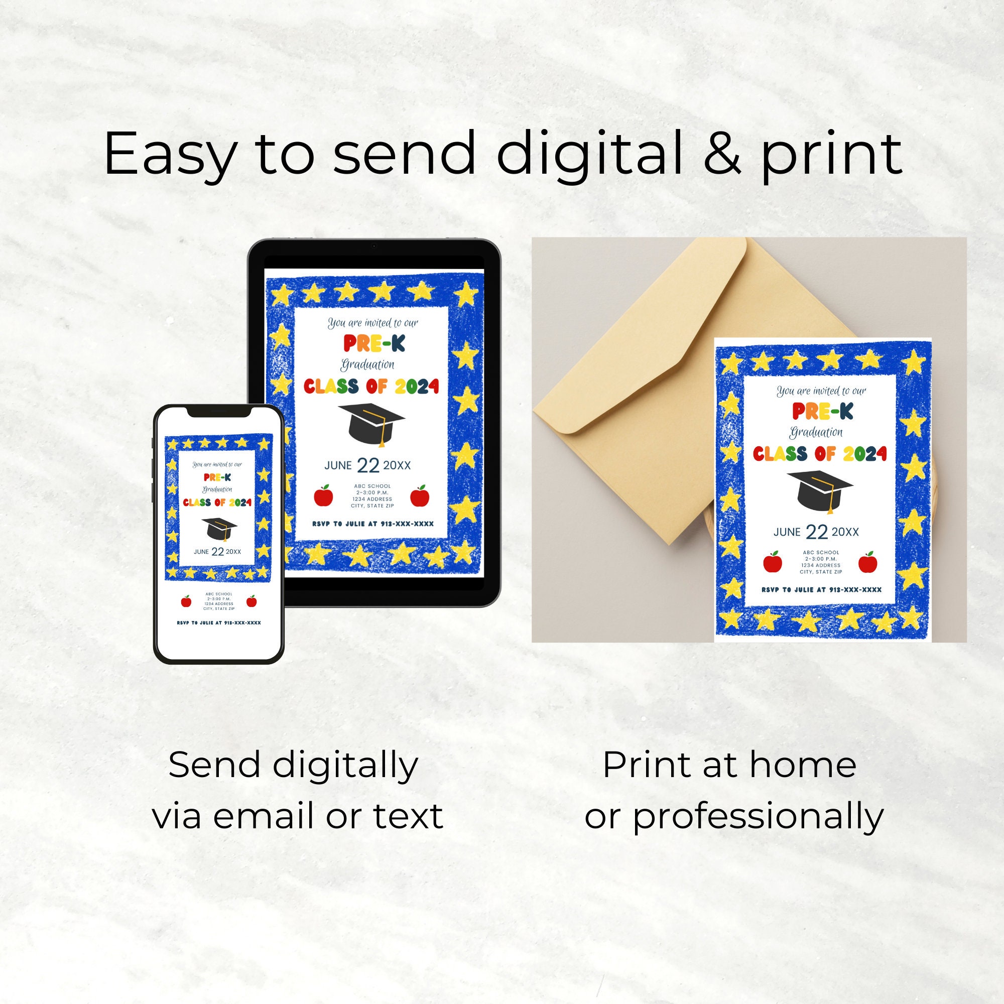 Prek Graduation, Canva Template, Prek Grad Invite Template, Preschool ...