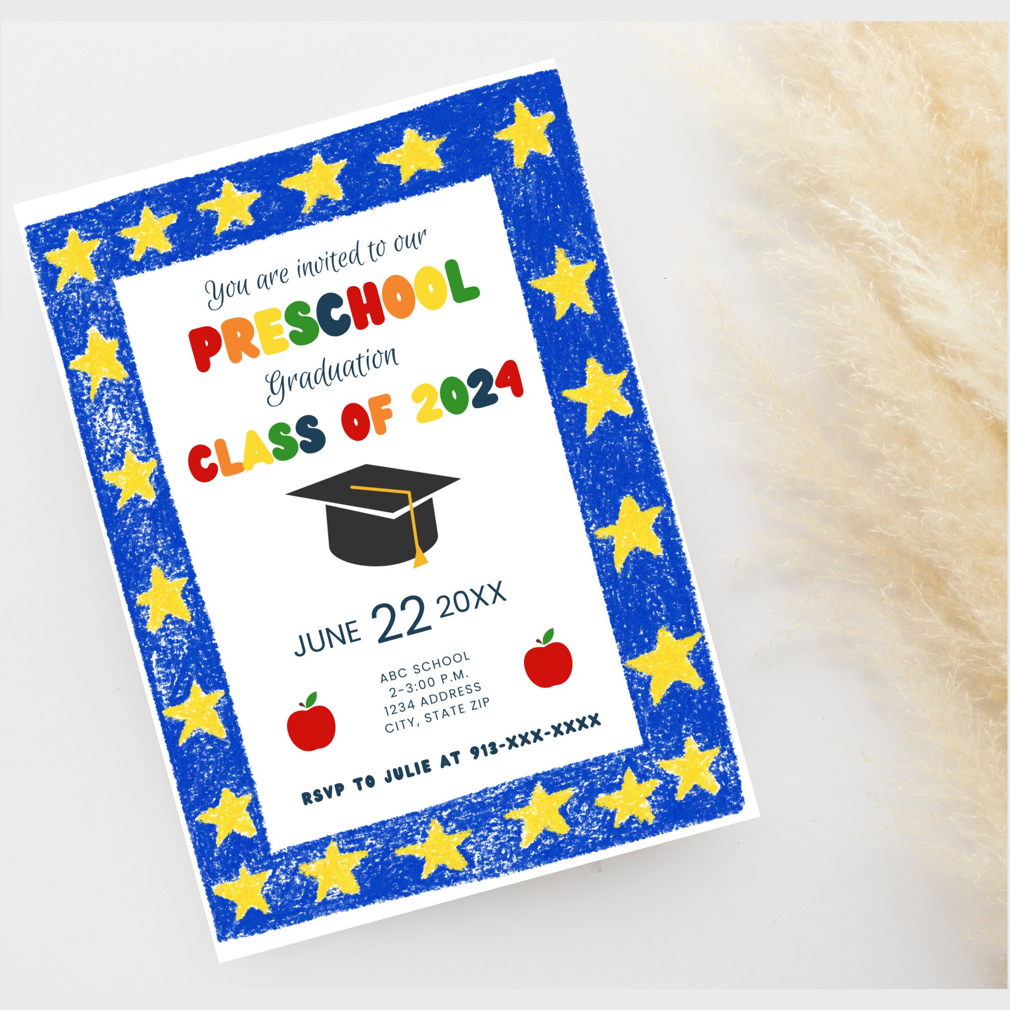 Preschool Grad, Kindergarten Party Invite, Pre- K Graduation, School ...