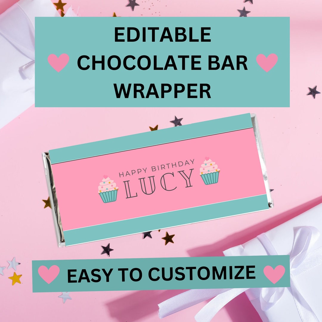Birthday Chocolate Wrapper, Custom Chocolate Bar, Cupcake Birthday ...