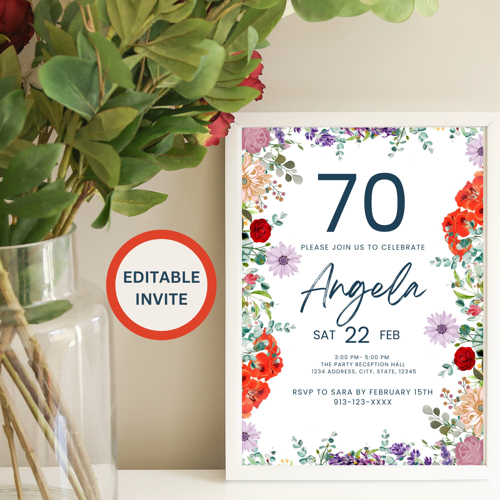 70th Birthday Invitation, 70th Birthday Card, 70th Birthday Party ...