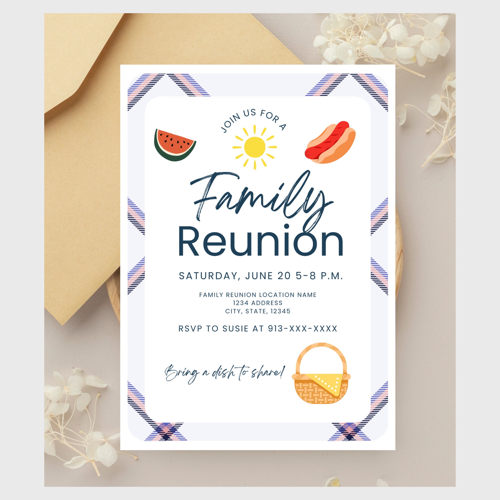 Editable Family Reunion Invitation | Family Picnic Invitation | Summer ...