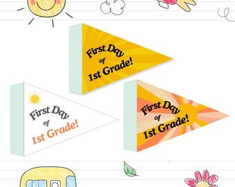 First Day of School Pennant Flag, Back to School Printable Sign, First ...