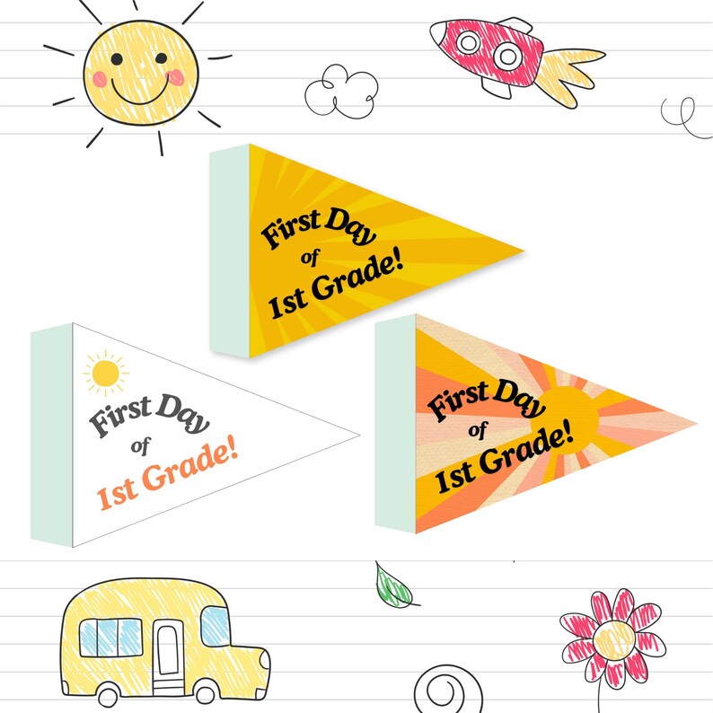 First Day of 1st School Pennant Flag, Back to School Printable Sign ...
