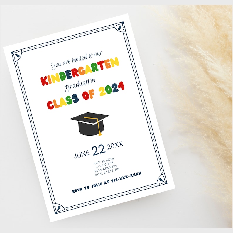 Editable Kindergarten Graduation Invitation, Kindergarten Party Invite ...