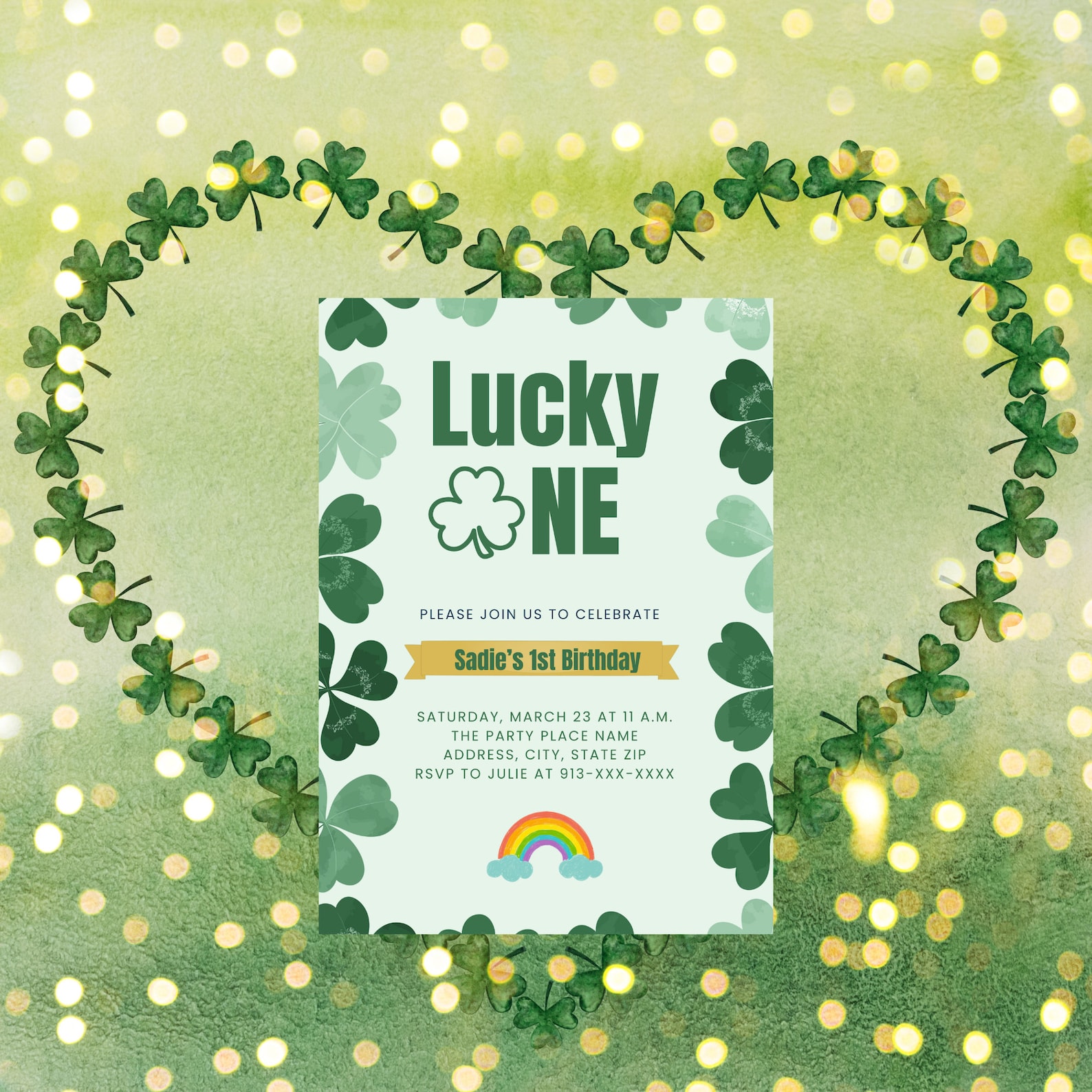 Lucky One First Birthday Invitation, Shamrock Birthday Invite, St ...