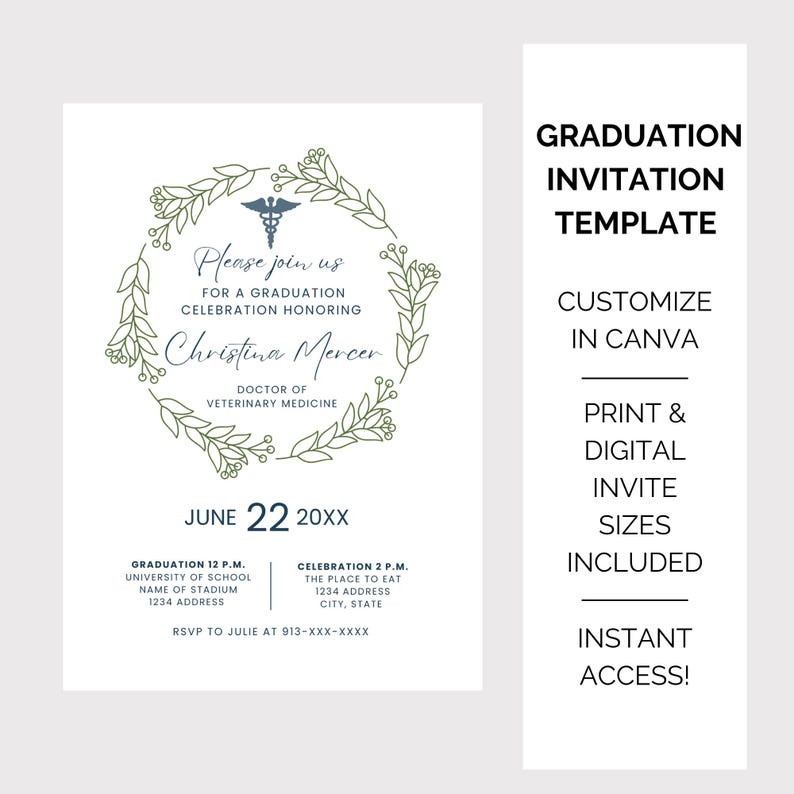 Veterinarian School Graduation Party Invitation, Vet Tech, Animal ...