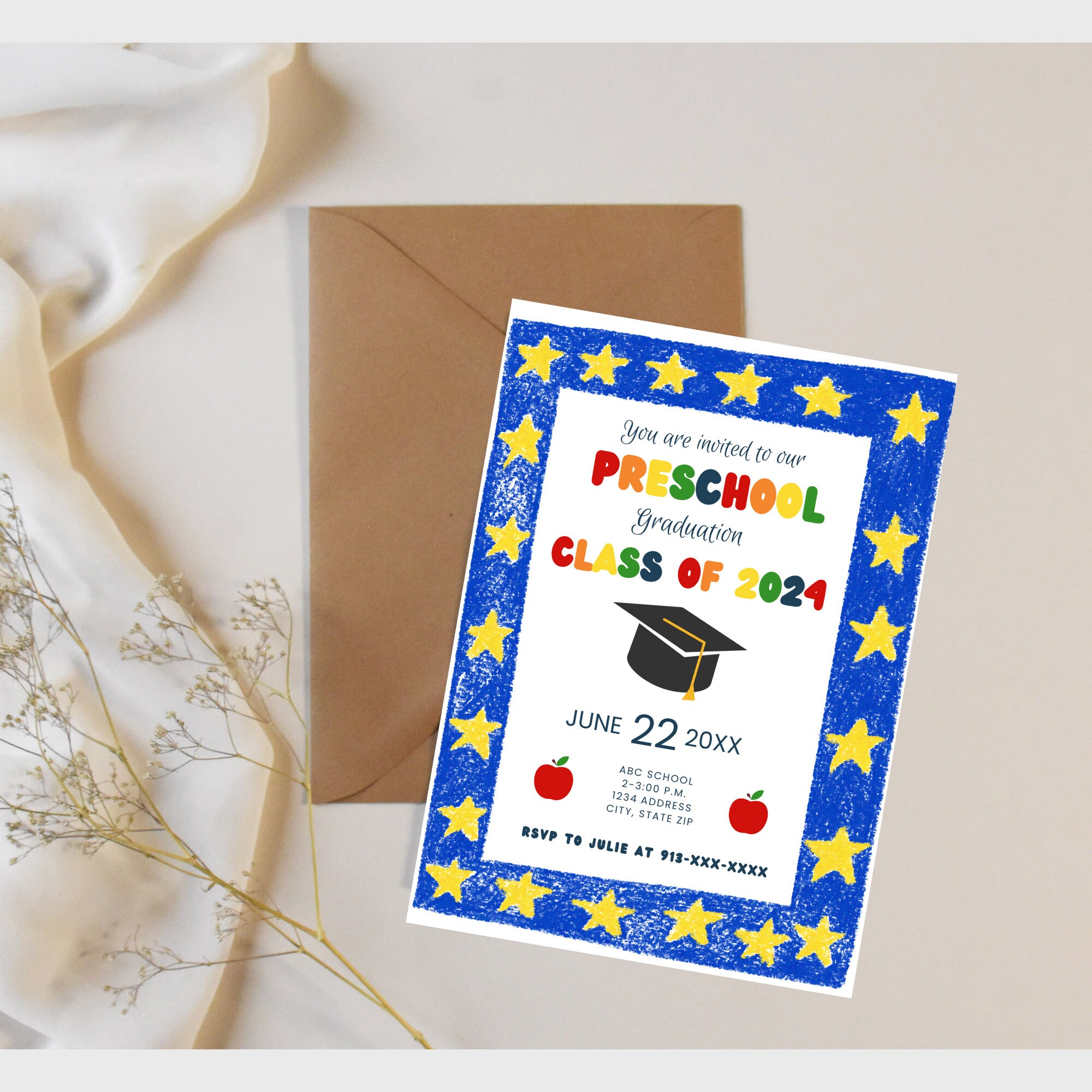 Preschool Grad, Kindergarten Party Invite, Pre- K Graduation, School ...