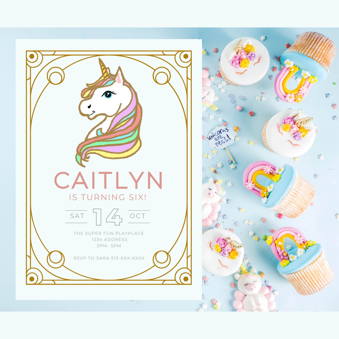 Unicorn Birthday, Girl 6th Birthday Party Invite, Unicorn Party Invite ...