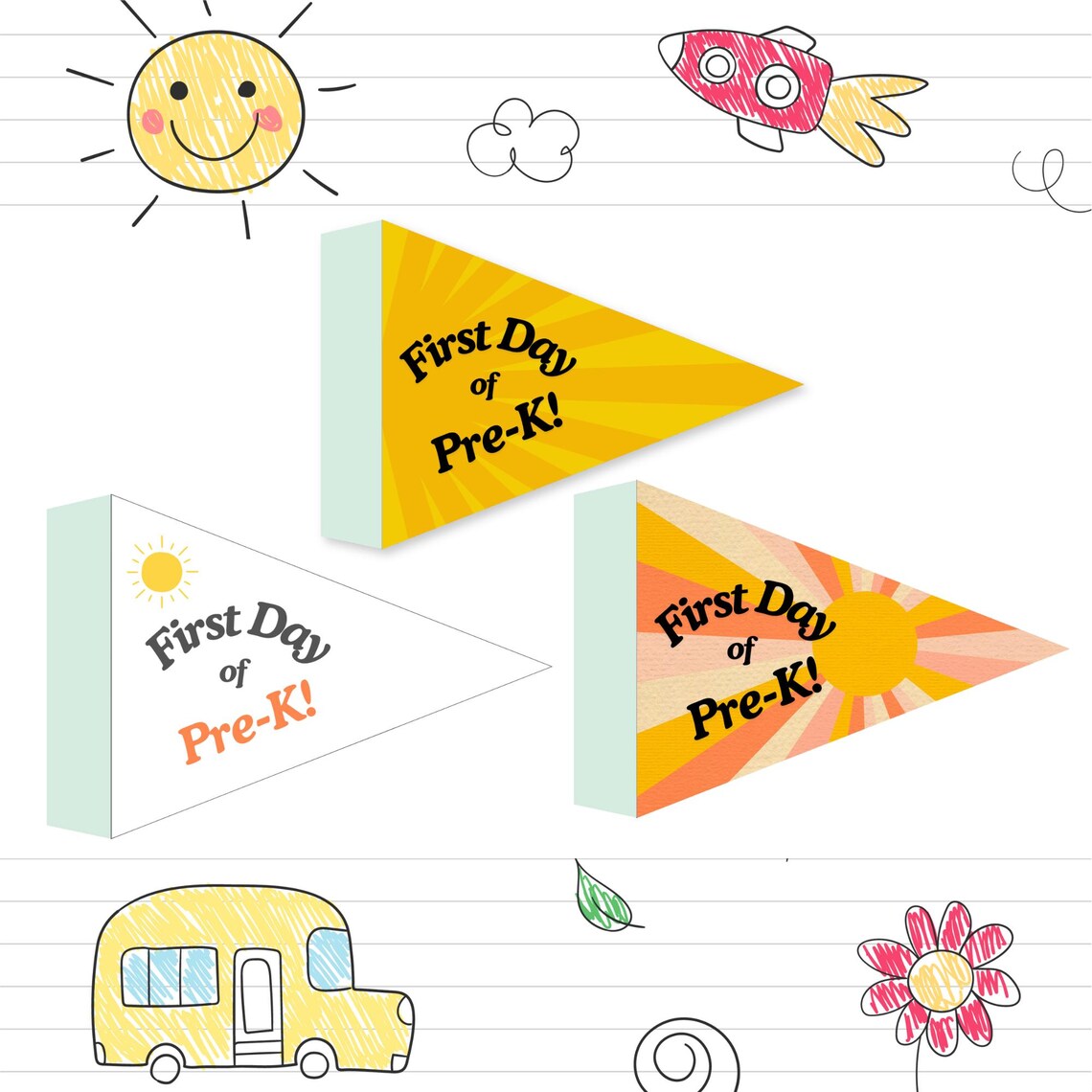First Day of School Pennant Flag, Back to School Printable Sign, First ...