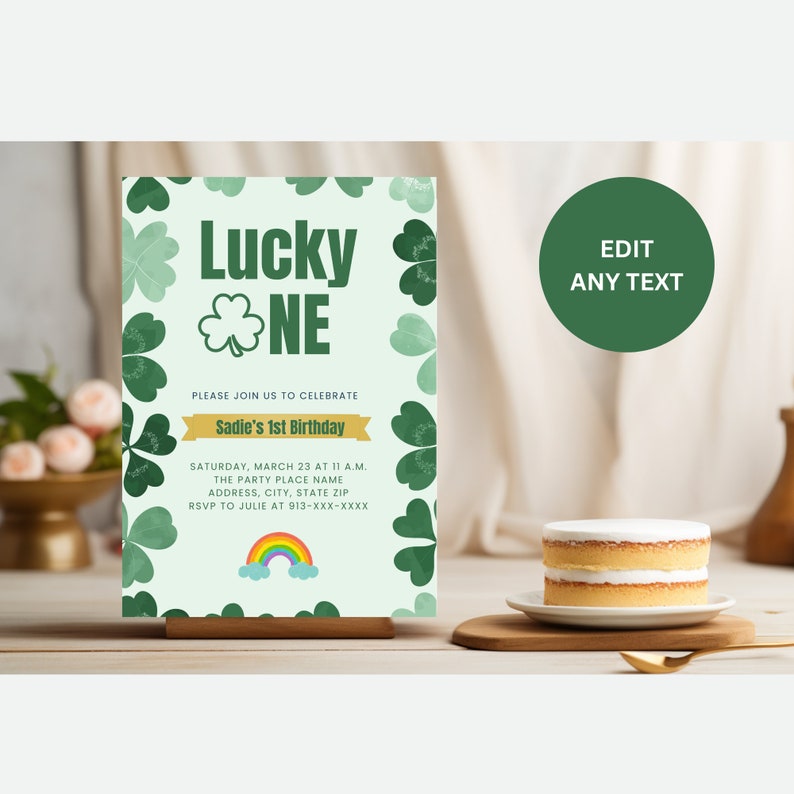Lucky One First Birthday Invitation, Shamrock Birthday Invite, St ...