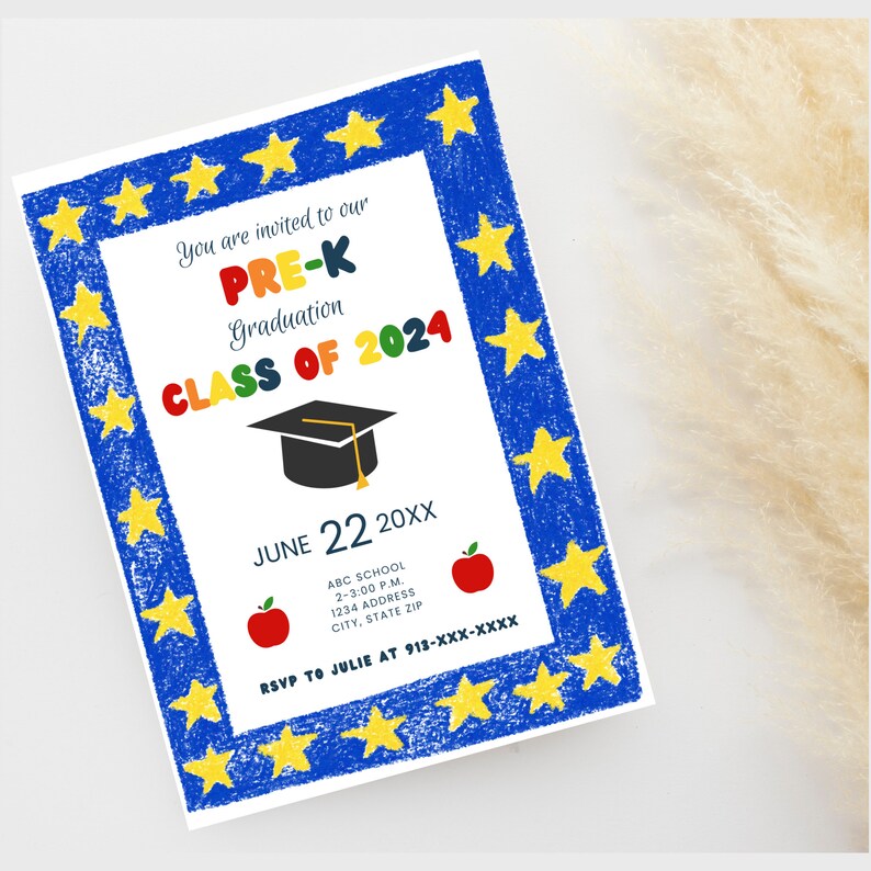 Prek Graduation, Canva Template, Prek Grad Invite Template, Preschool ...