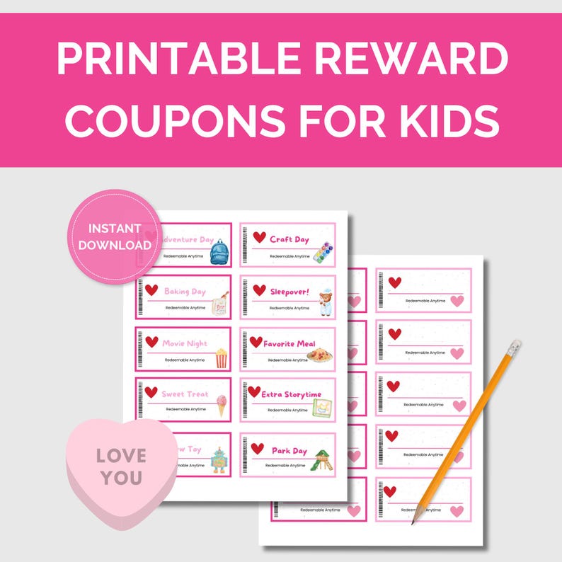 PRINTABLE Kids Valentine Coupon Book, Valentine Coupons for Kids ...
