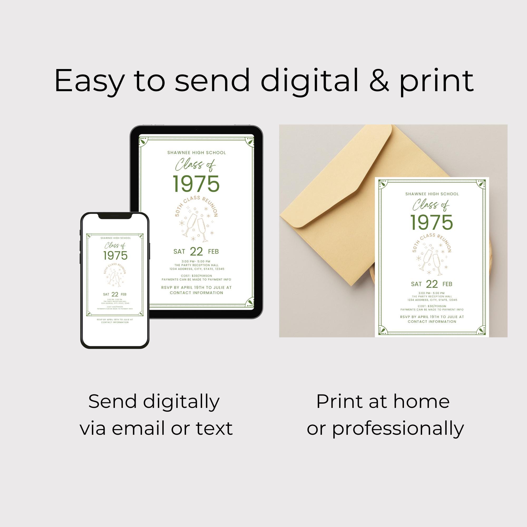 50th Class Reunion Invitation Templates - Editable Designs - Digital ...