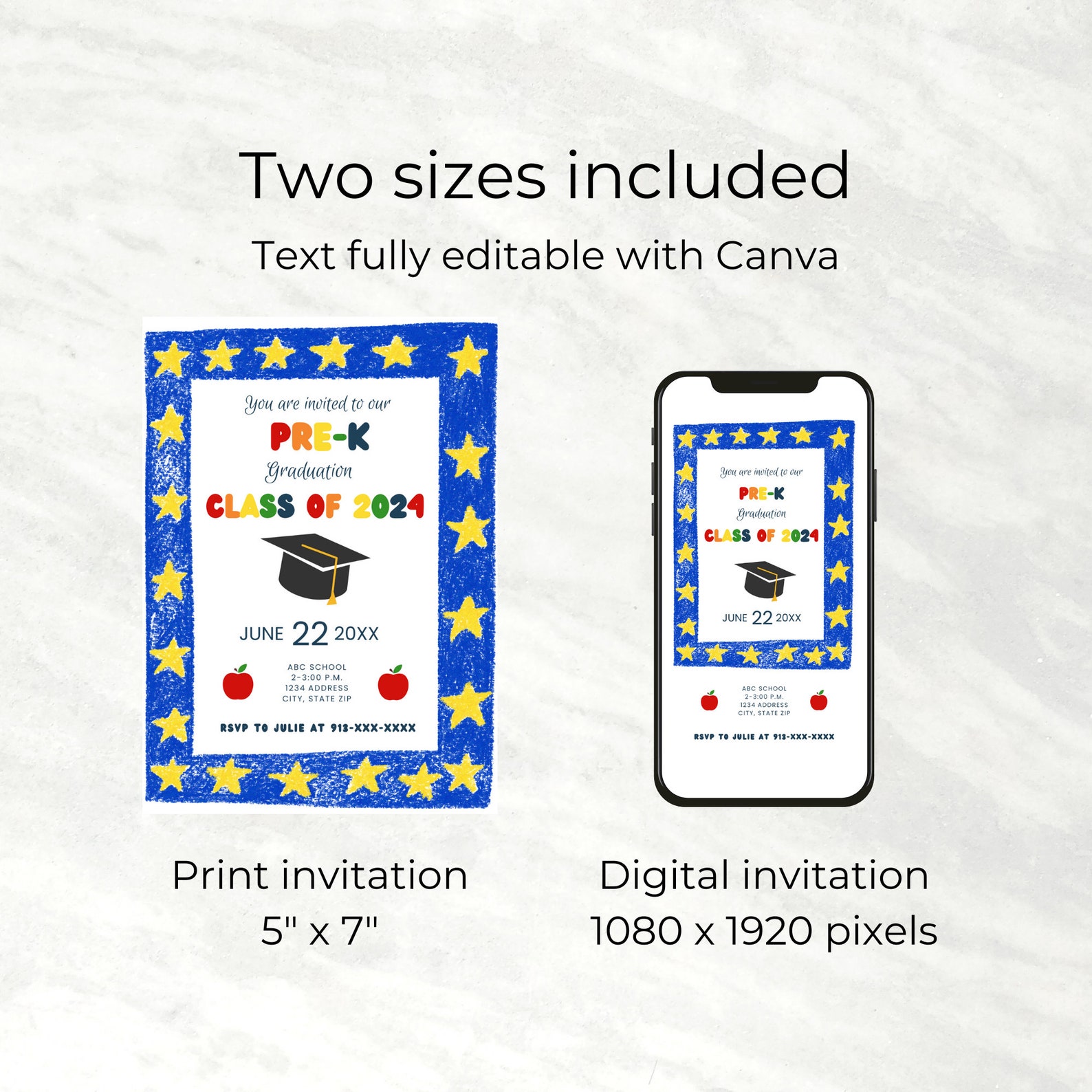 Prek Graduation, Canva Template, Prek Grad Invite Template, Preschool ...