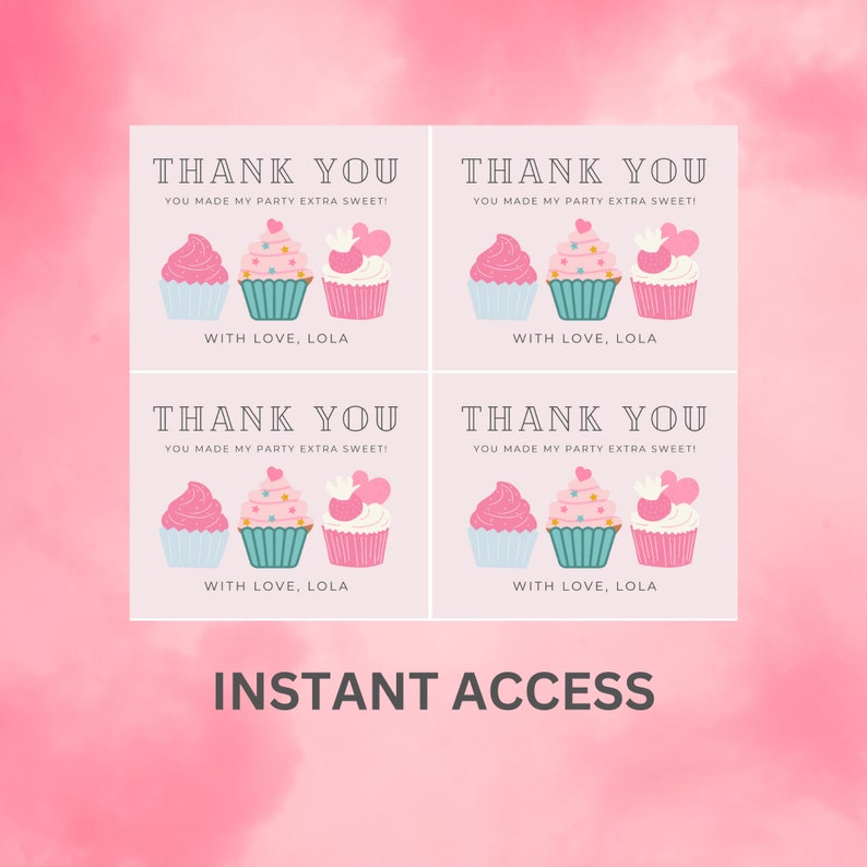 Cupcake, Thank You Card, Cupcake Birthday Party, Thank You Template ...