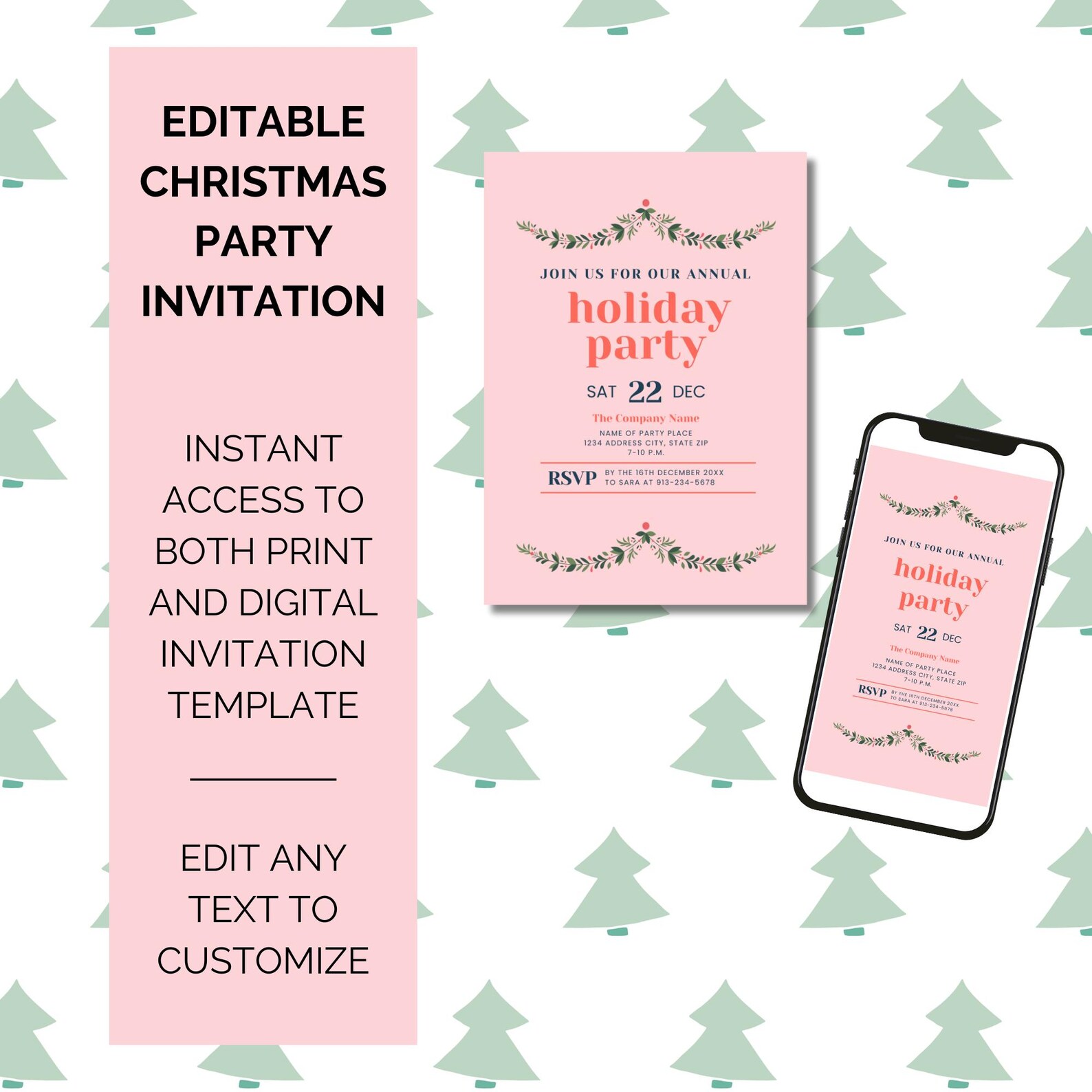 Editable Corporate Holiday Party Invitation, Christmas Tree Party ...