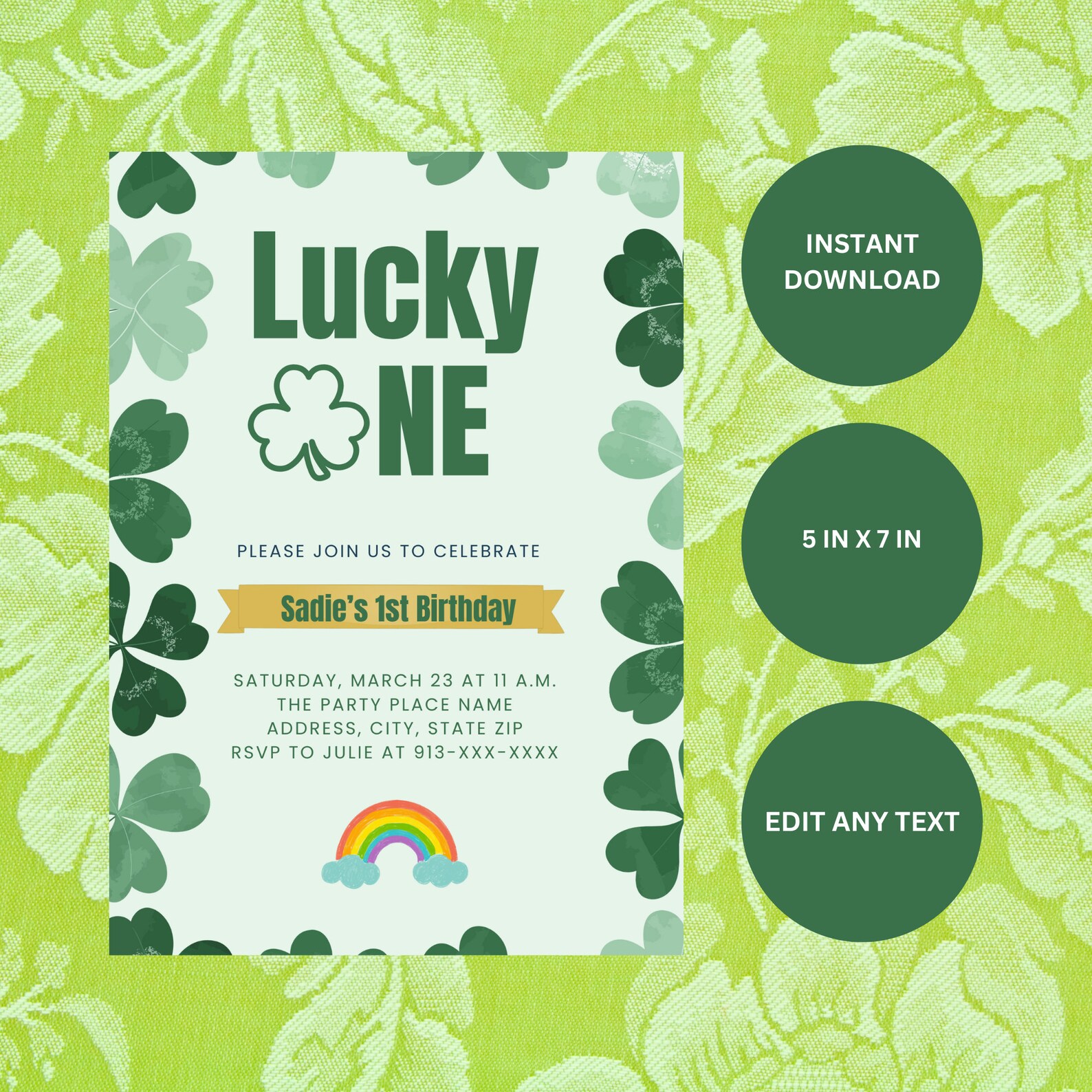 Lucky One First Birthday Invitation, Shamrock Birthday Invite, St ...