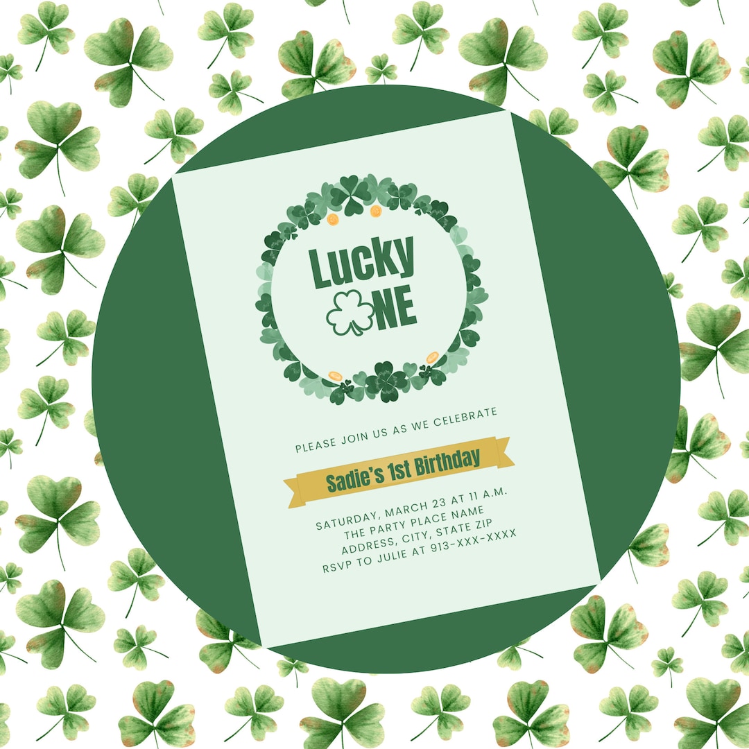 Lucky One First Birthday Invitation, Shamrock Birthday Invite, St ...