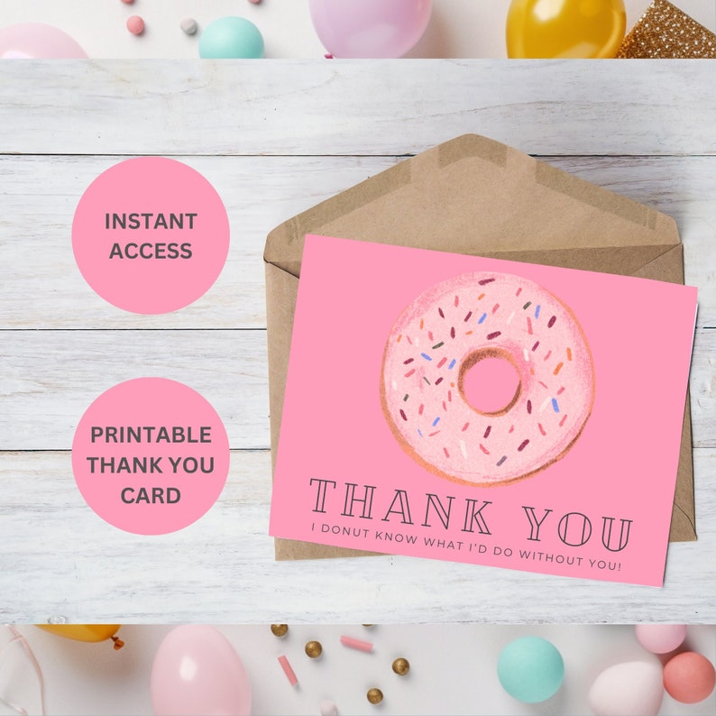 Donut Birthday, Thank You Card Funny, Donut Birthday Invitation, Donut ...